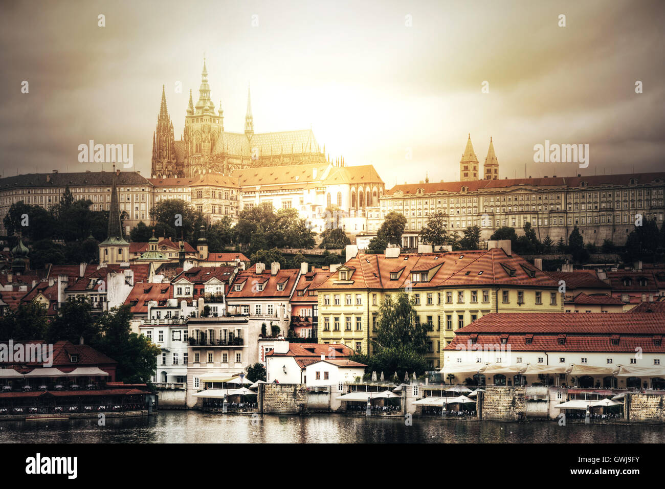 Prague. View of Hradcany with St. Vitus Cathedral and Castle of Prague ...