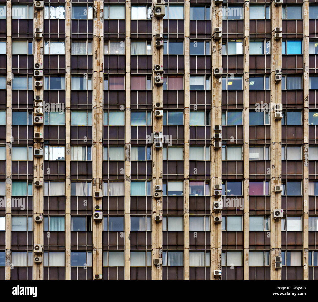 Front of the old office building, glass and concrete, windows, window ...