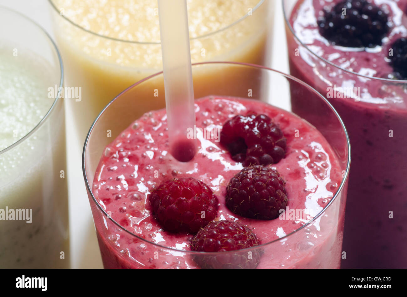 fruit smoothie in glass closeup Stock Photo - Alamy