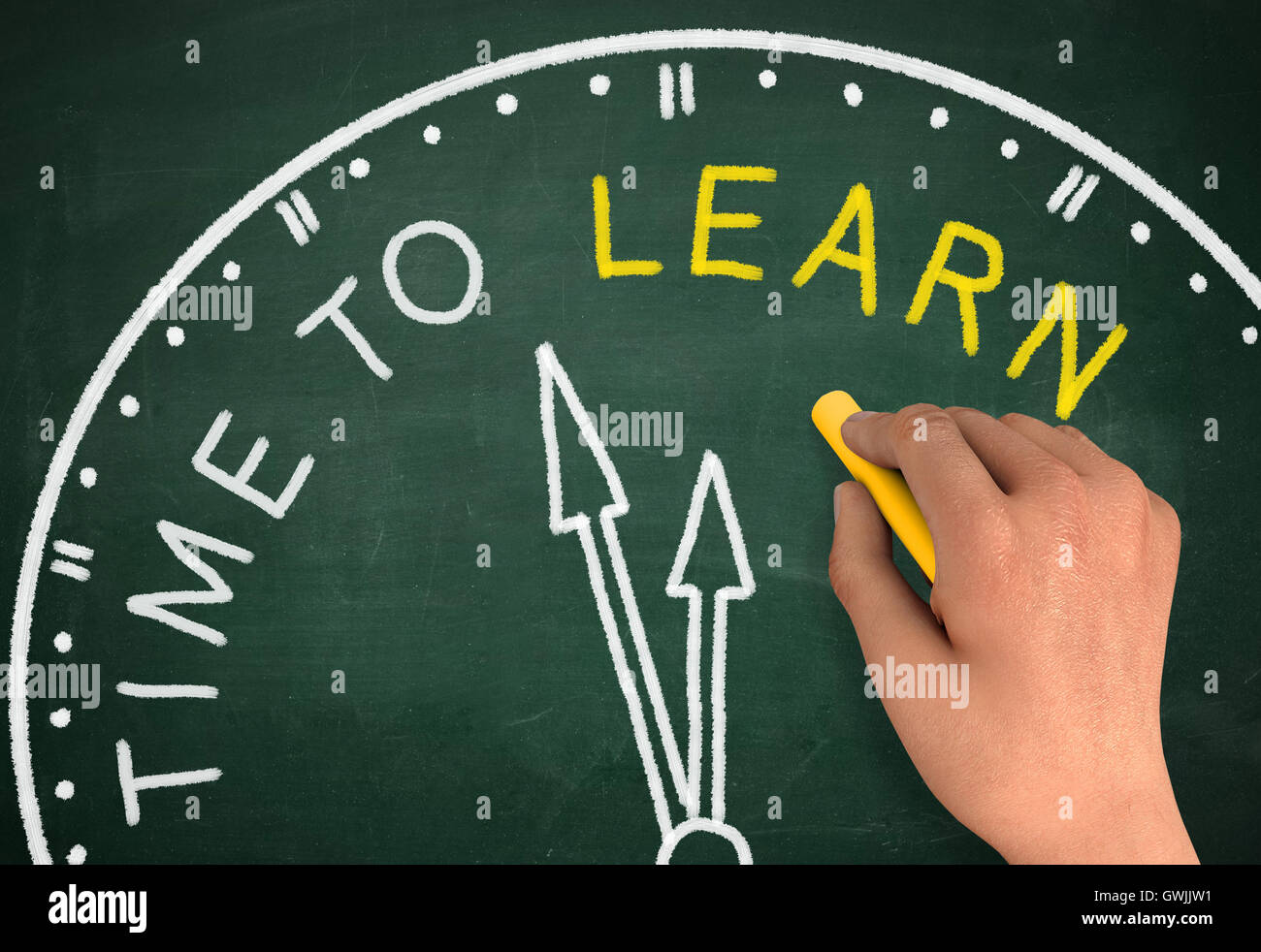 time to learn clock chalkboard write concept 3d illustration Stock ...