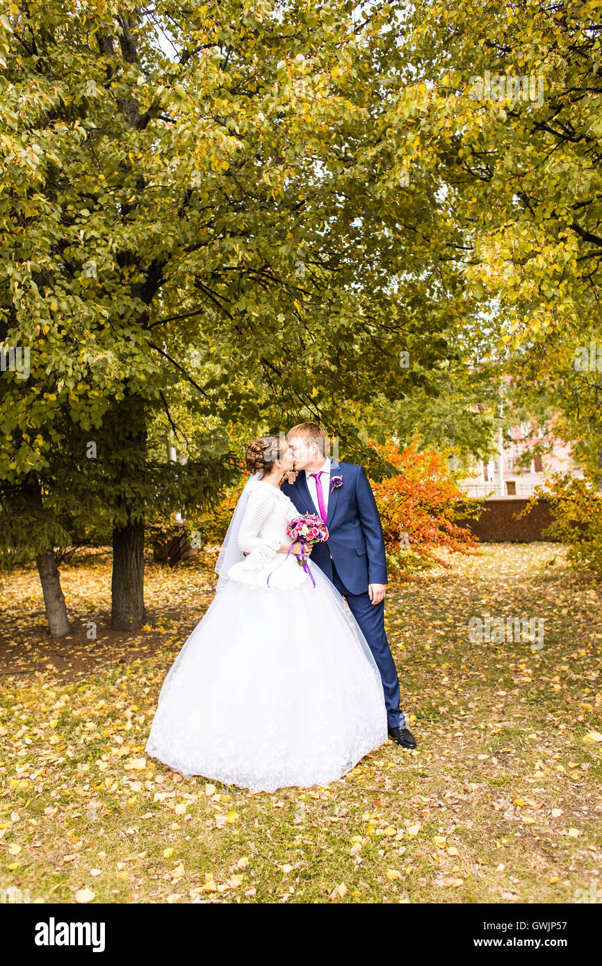 autumn wedding in the park, bride and groom Stock Photo - Alamy