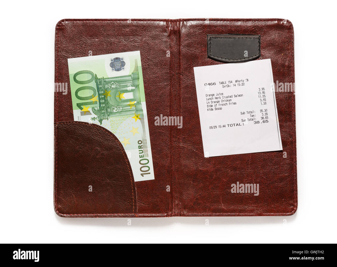 Open check folder with bill and euro banknotes Stock Photo - Alamy