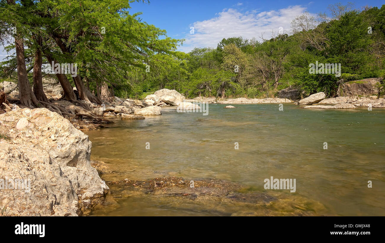 The Pedernales River runs through Pedernales Falls State Park in Texas ...
