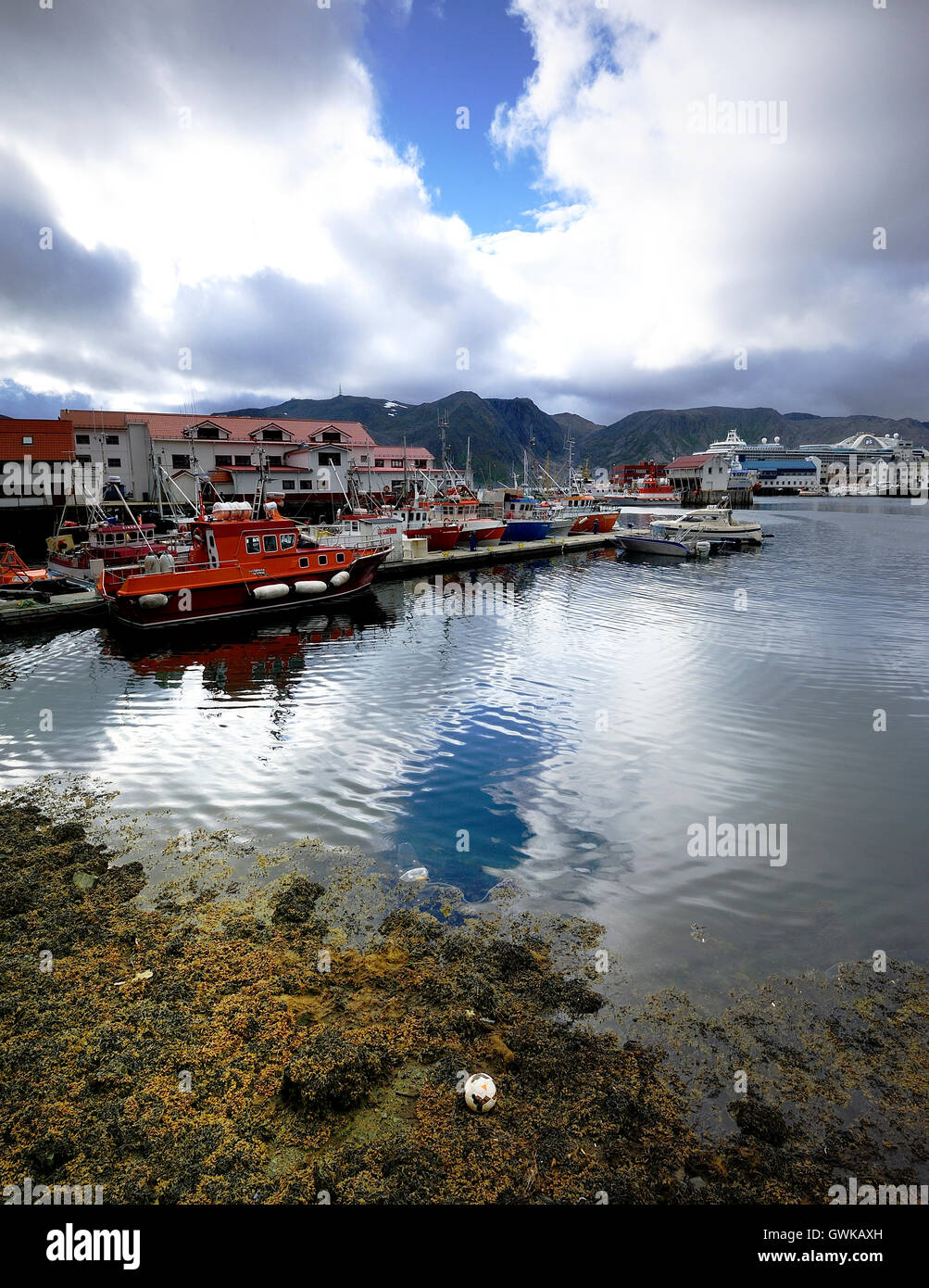 Fishing boats in a Norwegian Harbour Stock Photo - Alamy