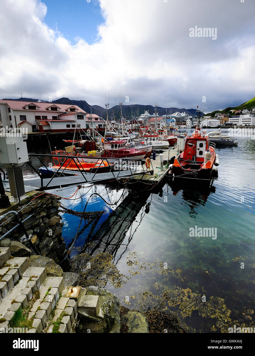 Fishing boats in a Norwegian Harbour Stock Photo - Alamy