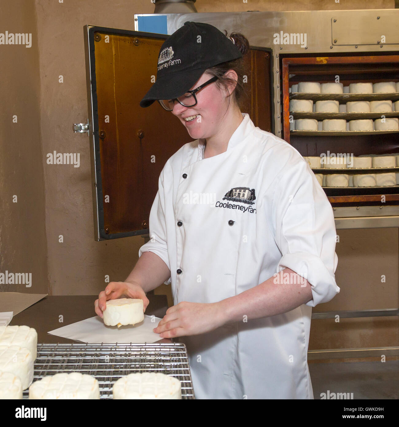 Wrapping smoked cheeses, Irish cheese factory, County Tipperary ...