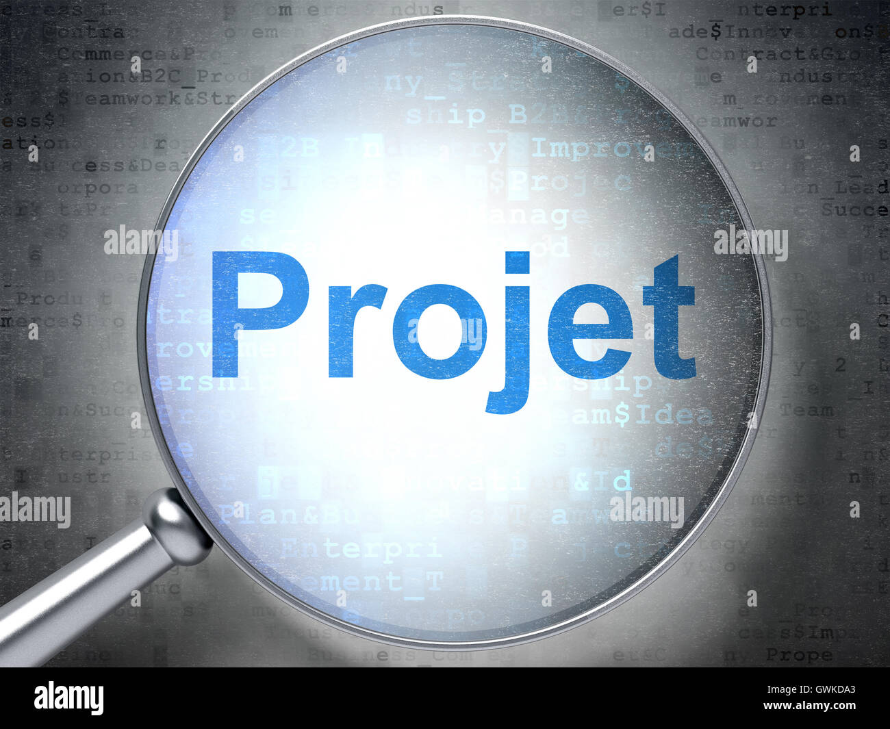 Finance concept: Projet(french) with optical glass on digital ba Stock ...
