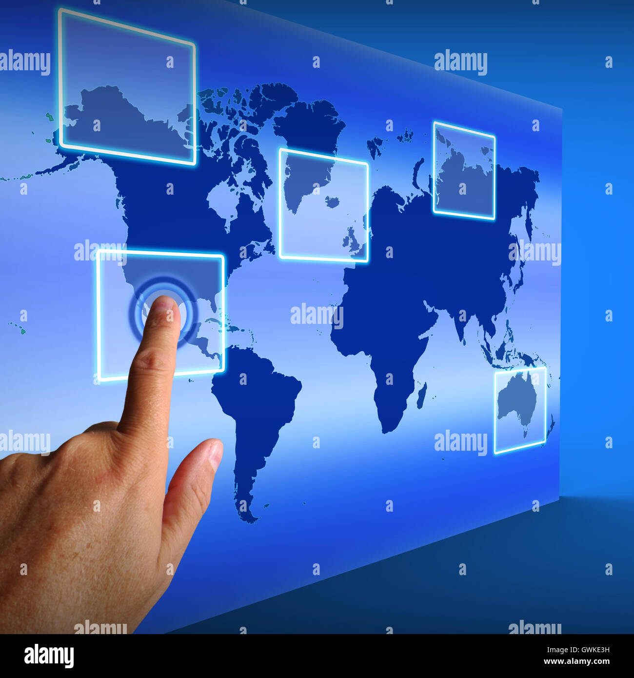 World Map Buttons Show Worldwide Communication And Global Networ Stock ...