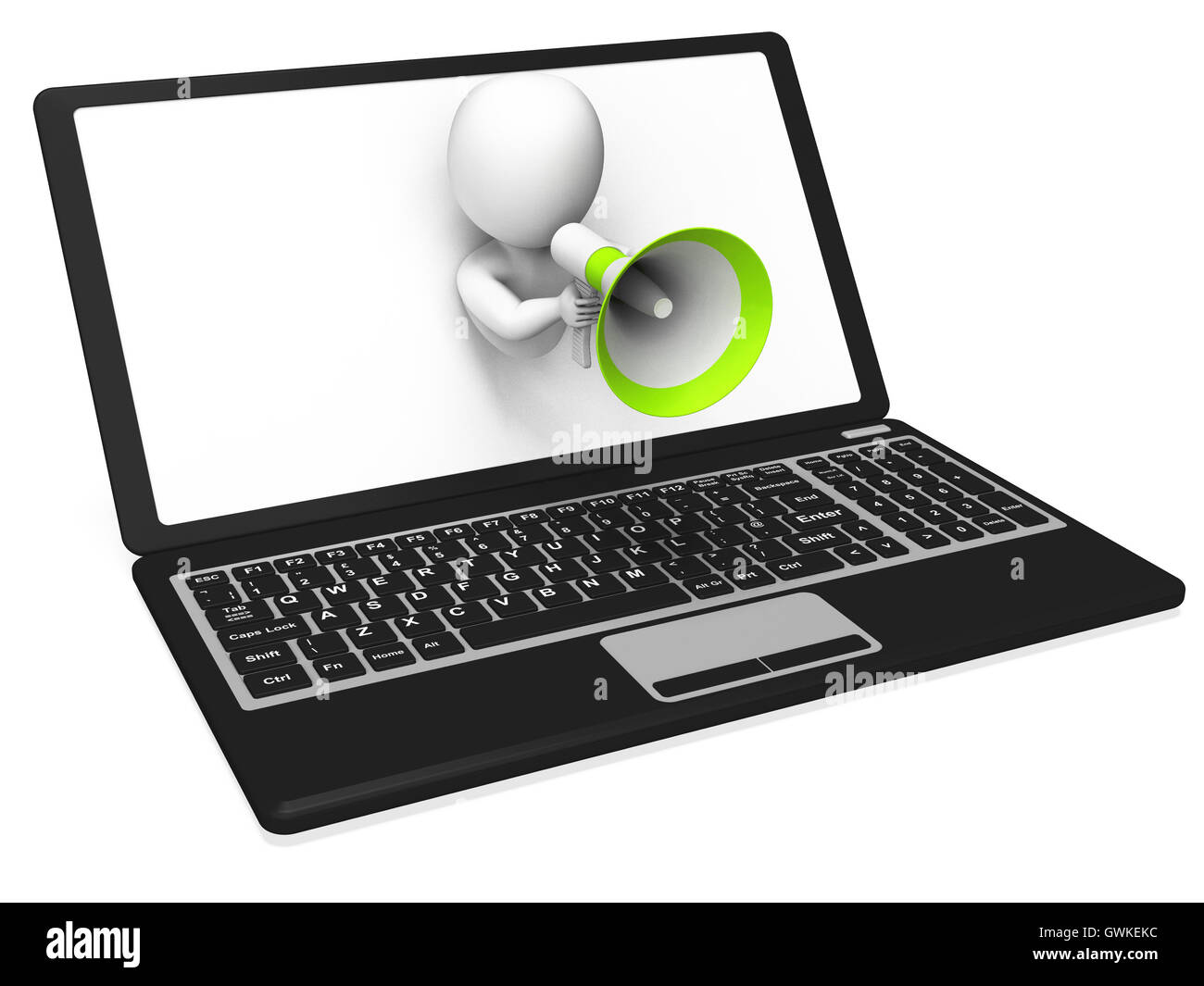 Laptop Megaphone Shows Internet Announcement Message Or Informat Stock ...