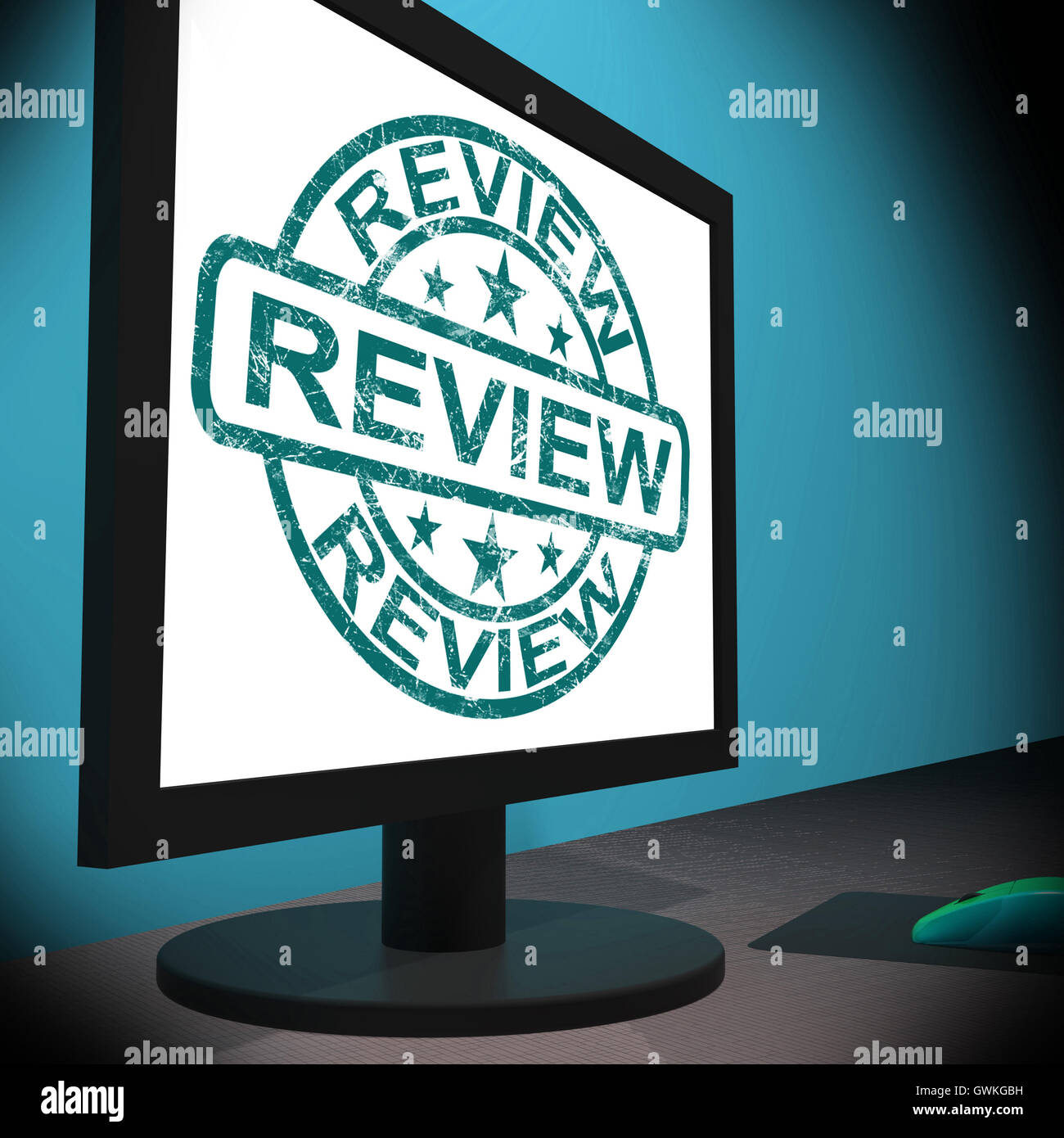 Review Screen Means Examine Reviewing Or Reassess Stock Photo - Alamy