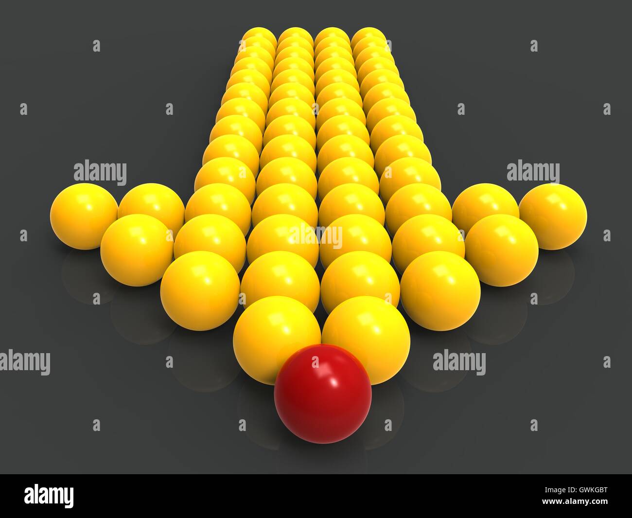Leading Metallic Balls In Arrow Showing Leadership Stock Photo - Alamy