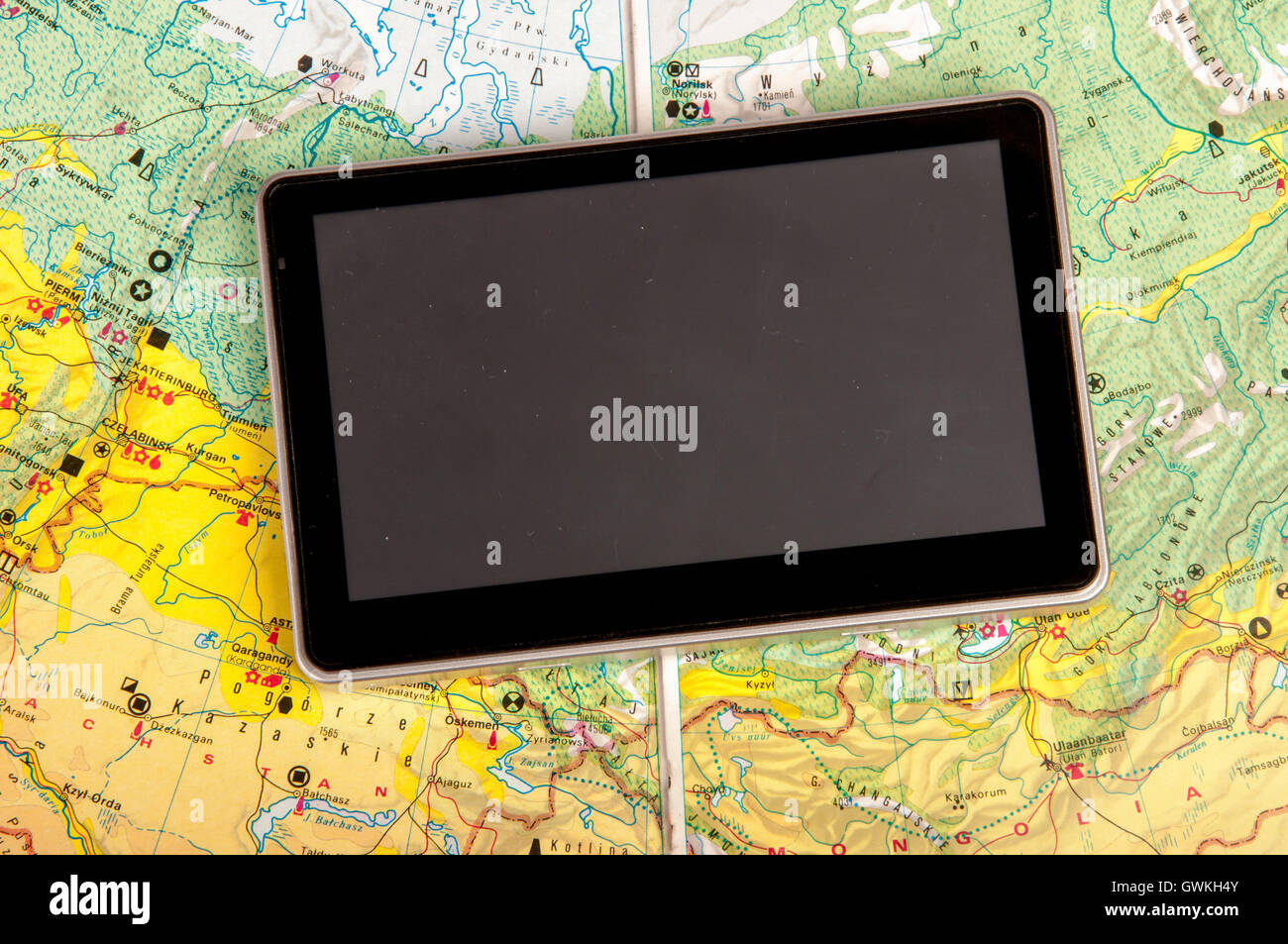 Navigation system and road map Stock Photo - Alamy