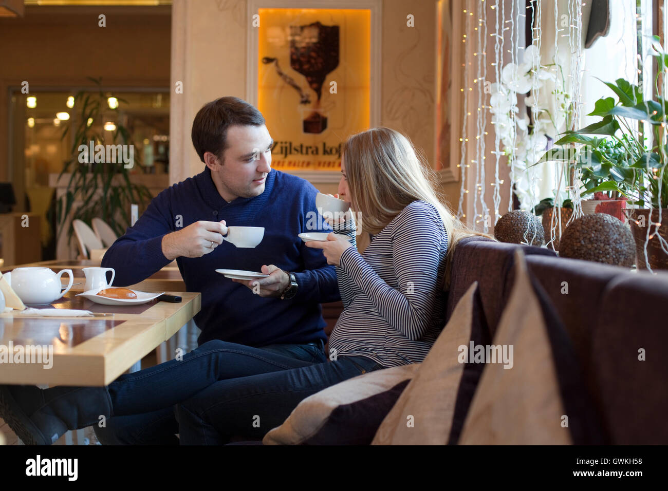 Couple lovers in caffe Stock Photo - Alamy