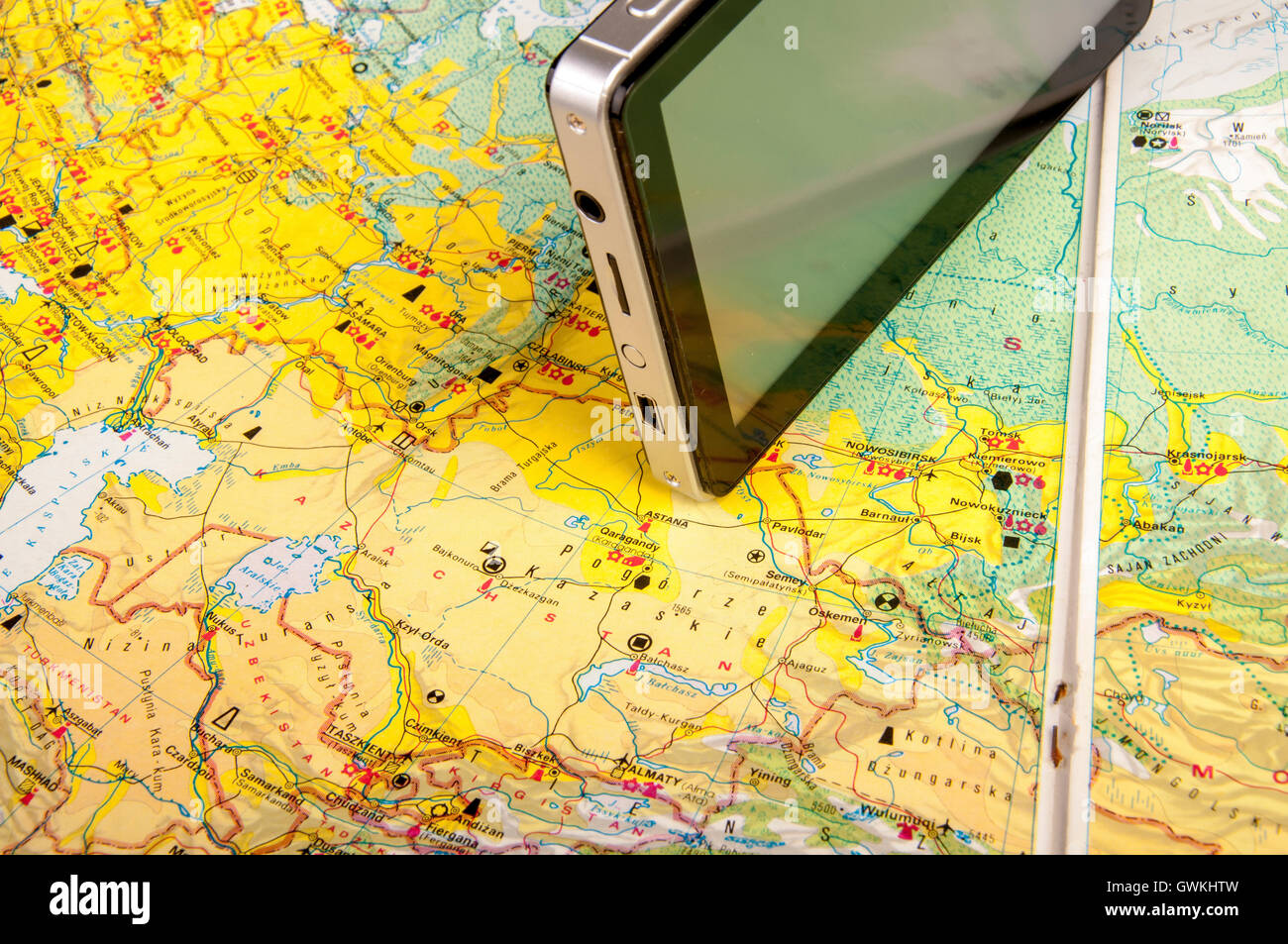 Navigation system and road map Stock Photo - Alamy