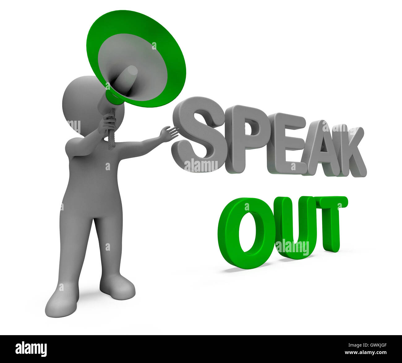 Speak Out Character Shows Be Heard Or Message Stock Photo - Alamy