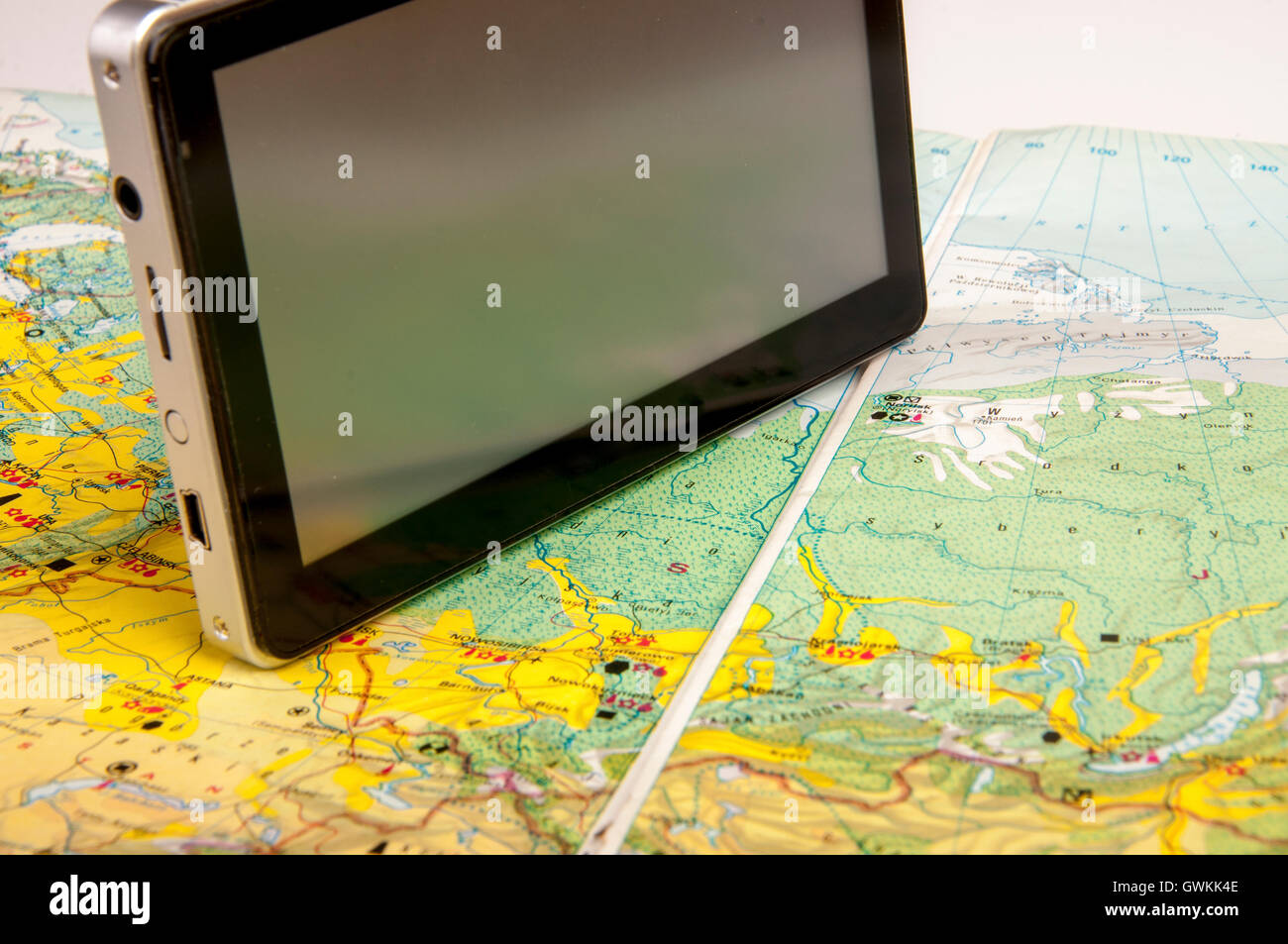 Navigation system and road map Stock Photo - Alamy