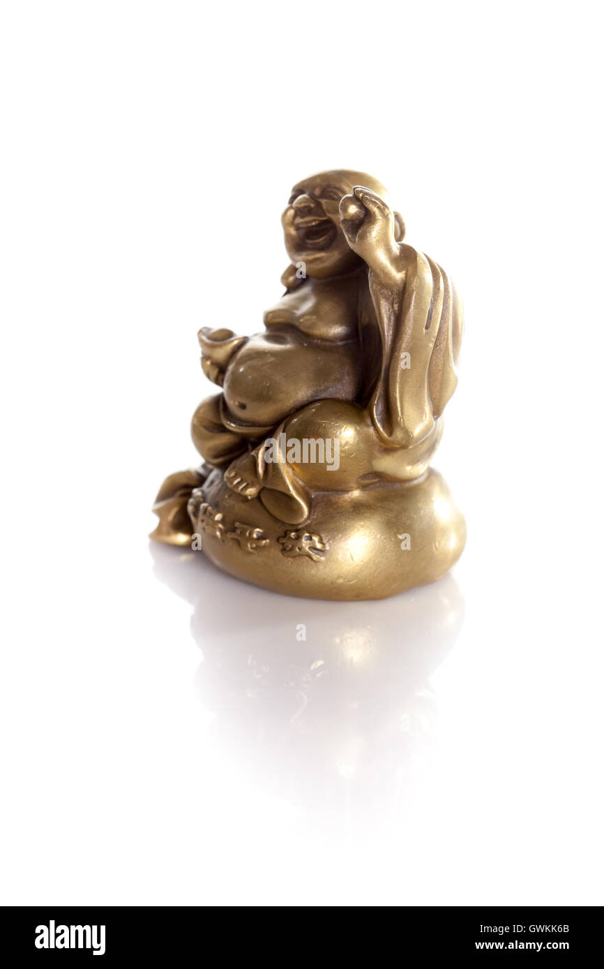 golden wealth buddha isolated on a white background Stock Photo - Alamy