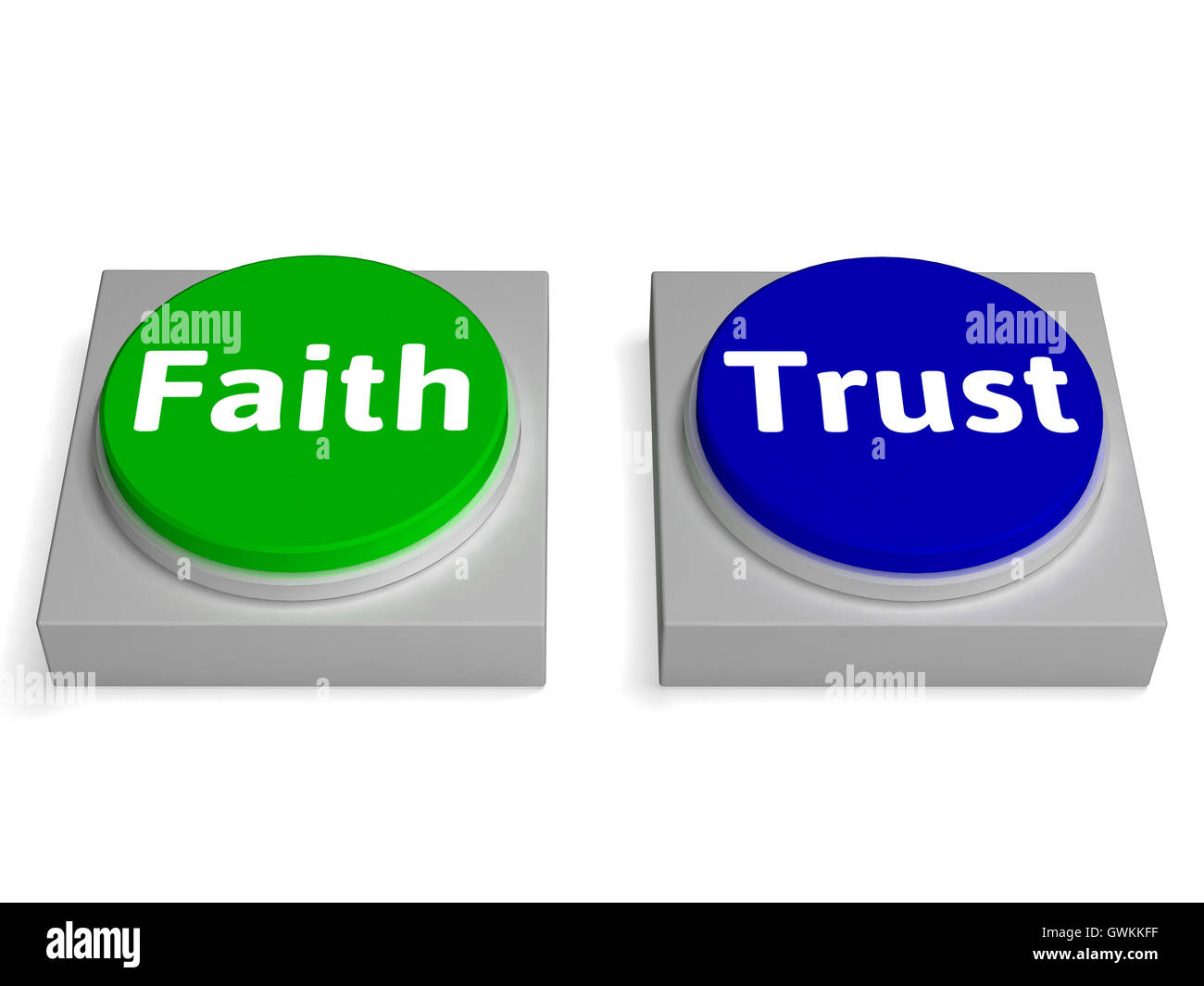 Faith Trust Buttons Shows Trusting Or Believing Stock Photo - Alamy