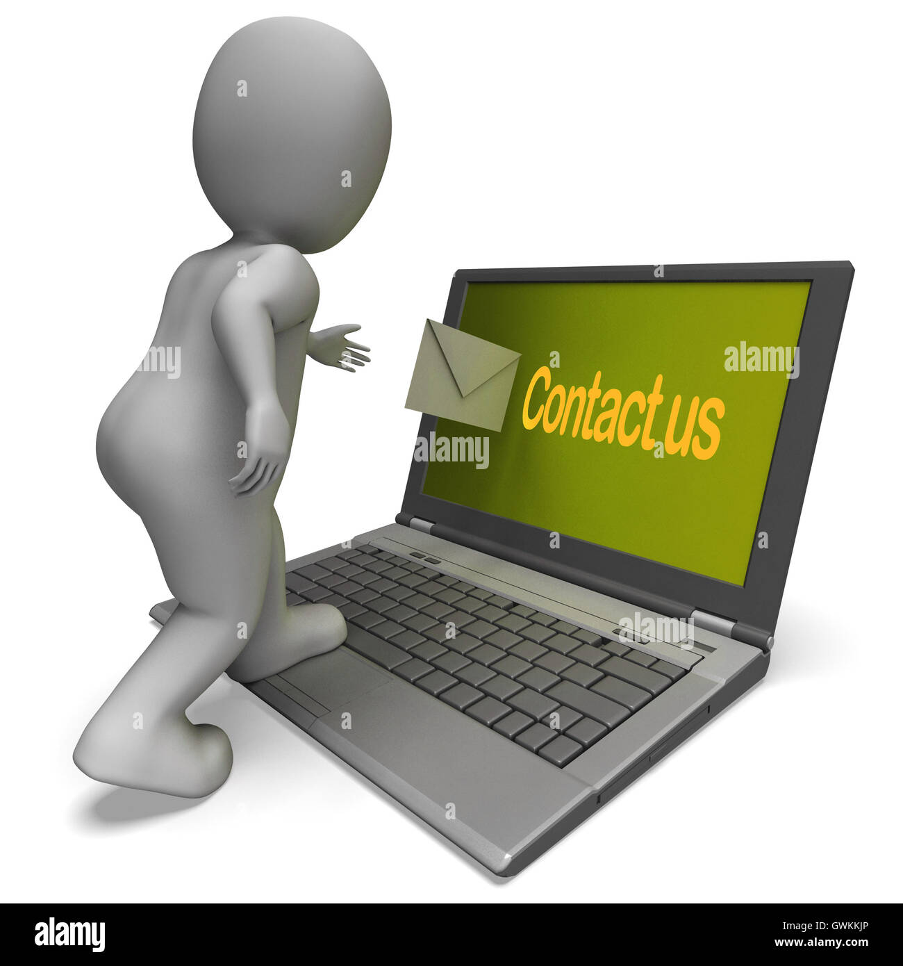 Contact Us On Laptop Shows Helpdesk Communication And Help Stock Photo ...