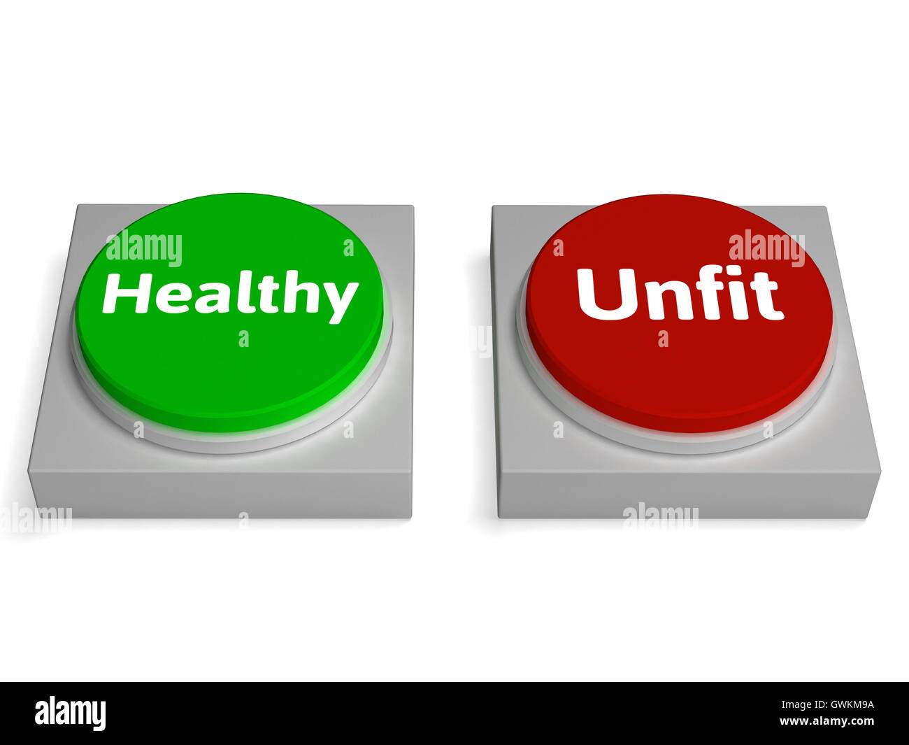 Healthy Unfit Buttons Show Healthcare Or Disease Stock Photo - Alamy