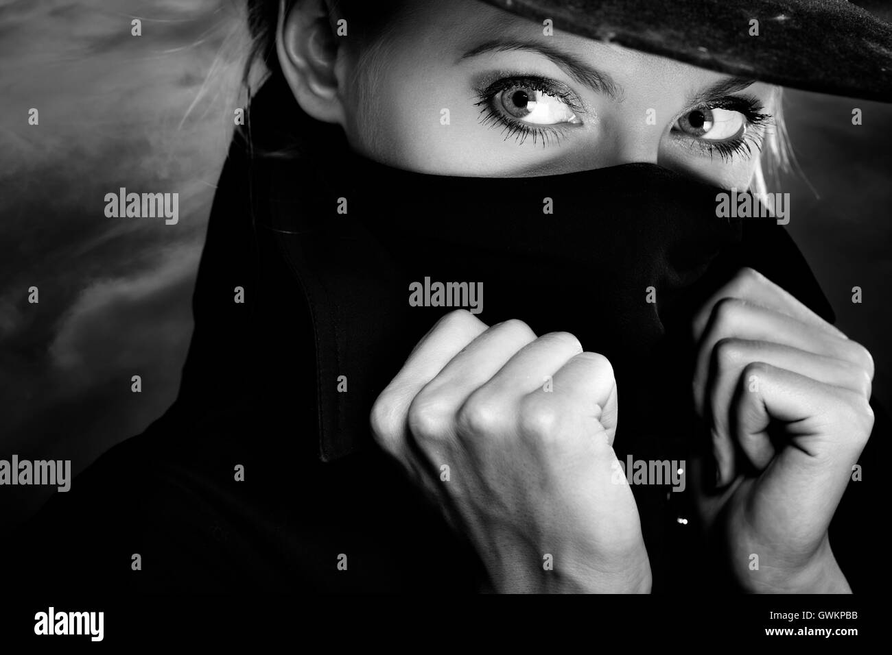 Dark black face with head scarf Black and White Stock Photos & Images ...
