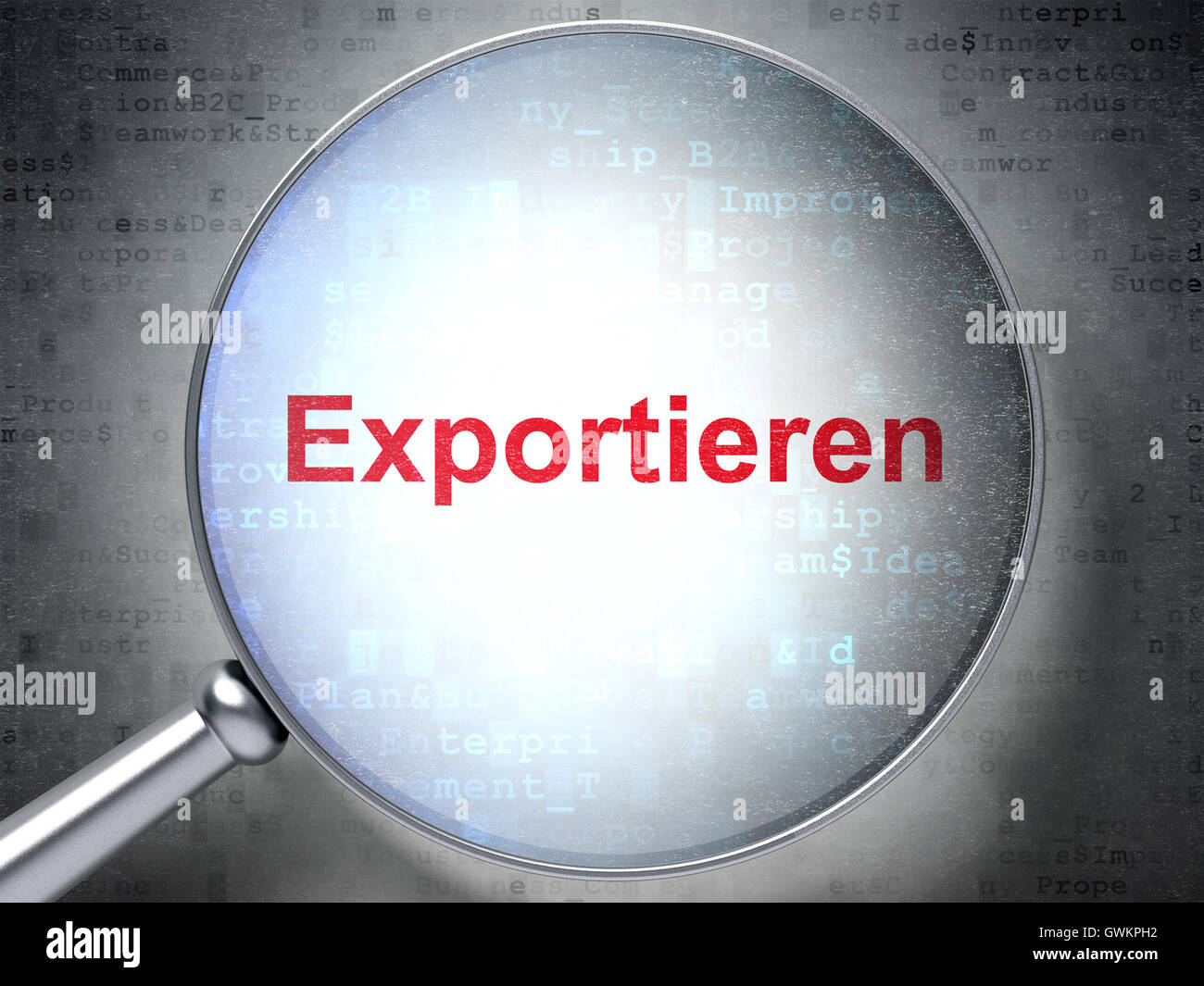 Business concept: Exportieren(german) with optical glass on digi Stock ...