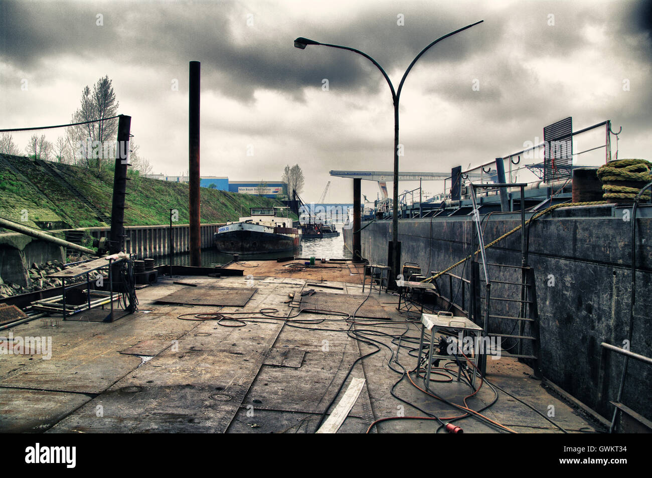workshop, shipyard, interior, iron, room, plant, metal, steel, panorama ...