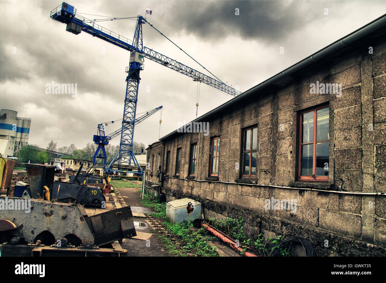 workshop, shipyard, interior, iron, room, plant, metal, steel, panorama ...