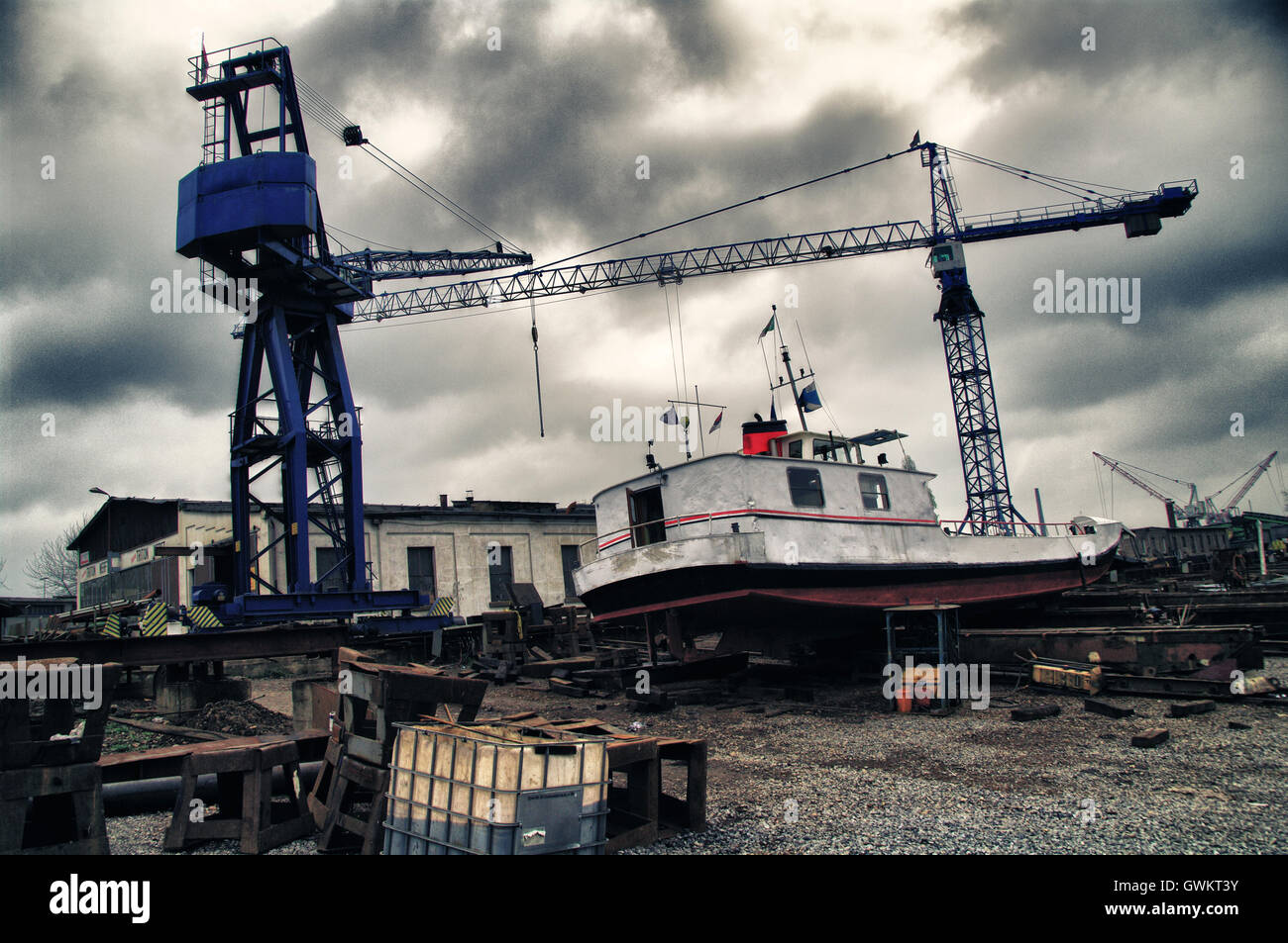 workshop, shipyard, interior, iron, room, plant, metal, steel, panorama ...