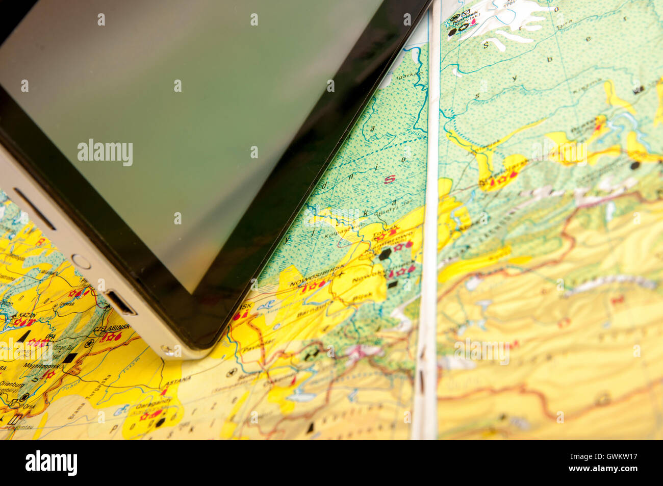 Navigation system and road map Stock Photo - Alamy