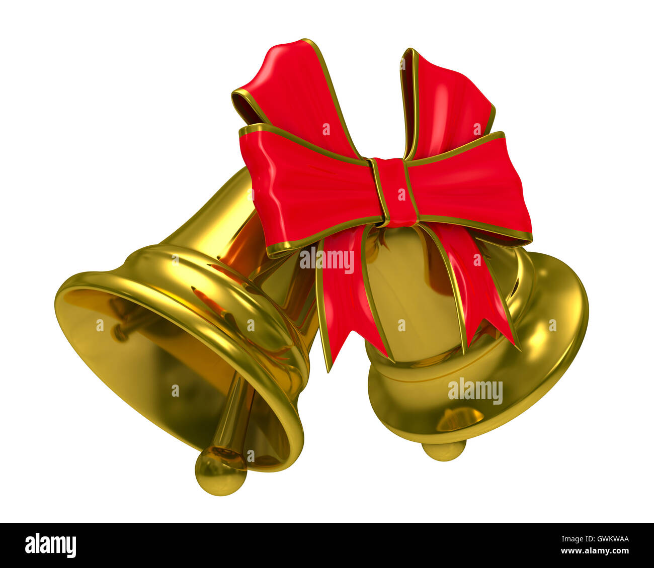 Two gold hand bell on white background. Isolated 3D image Stock Photo ...