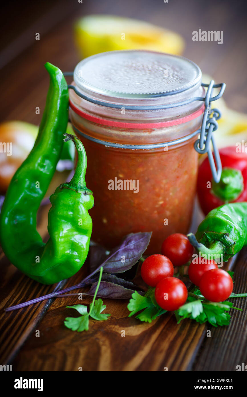 Adjika sauces from fresh vegetables Stock Photo - Alamy