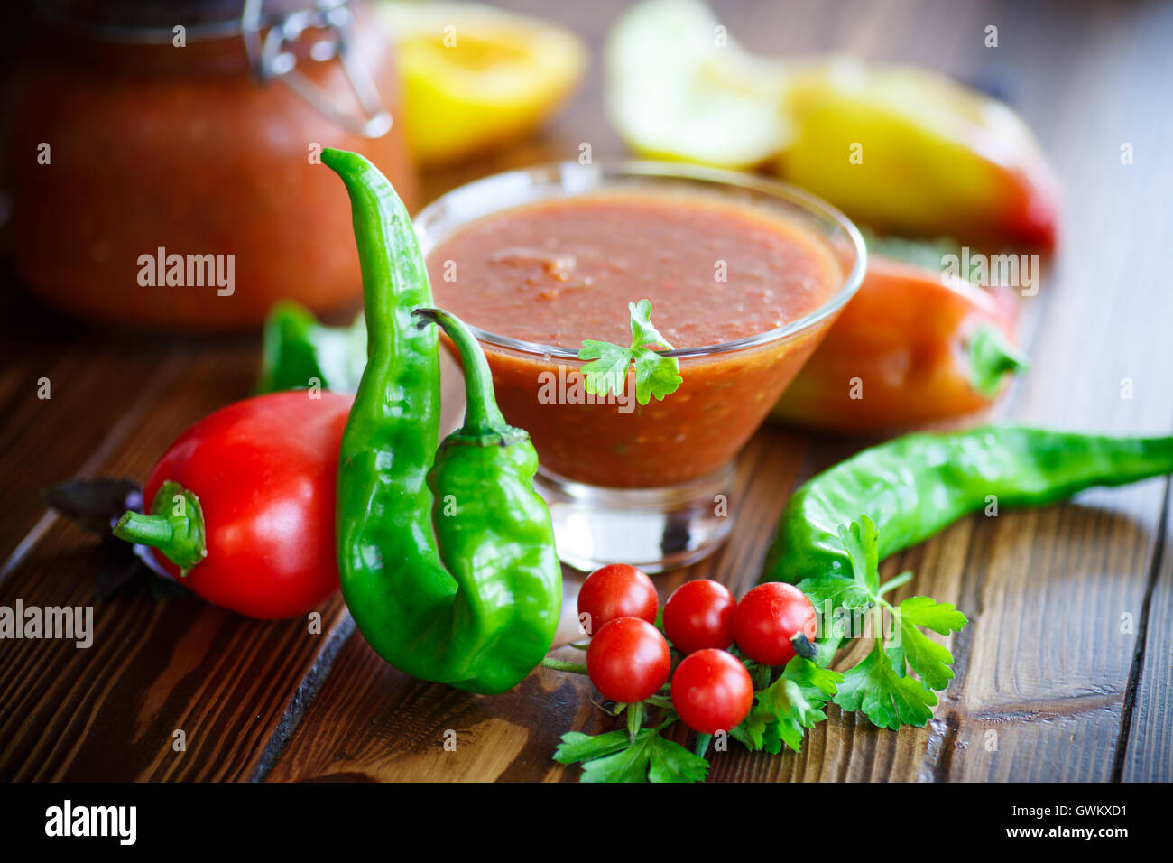 Adjika sauces from fresh vegetables Stock Photo - Alamy