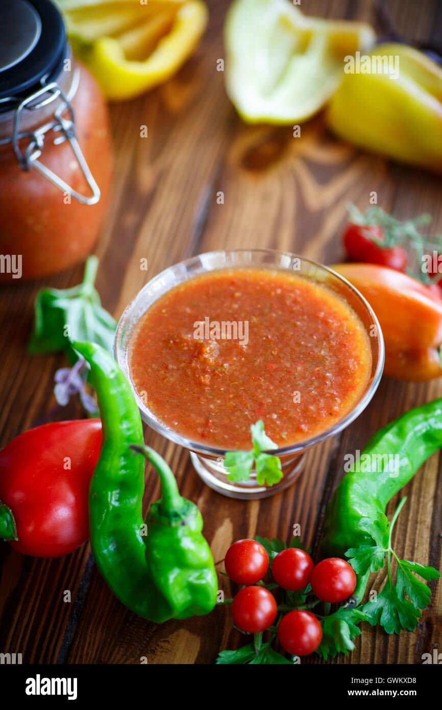 Adjika sauces from fresh vegetables Stock Photo - Alamy