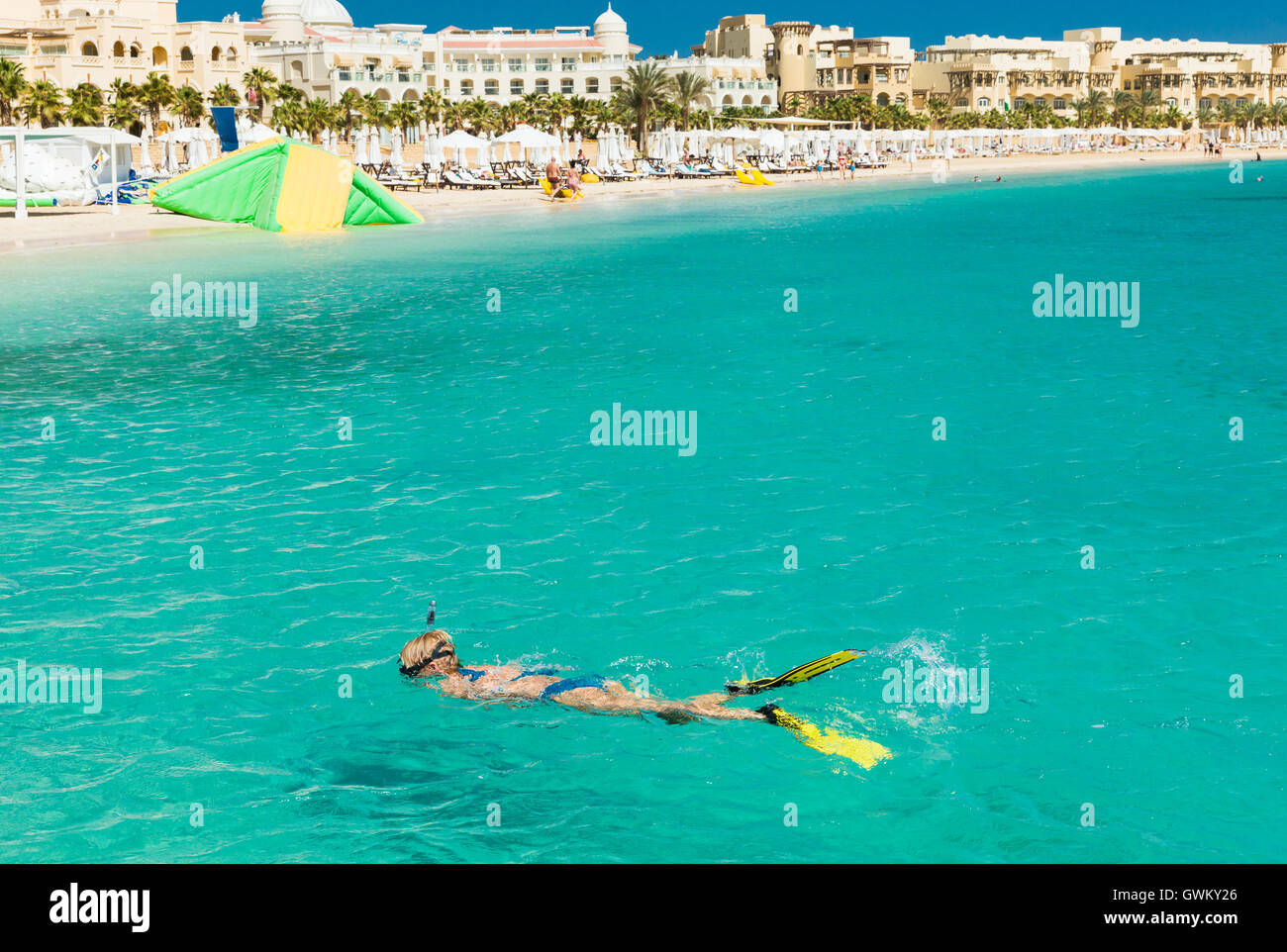 Swimmer with mask and pipe in the water Stock Photo - Alamy