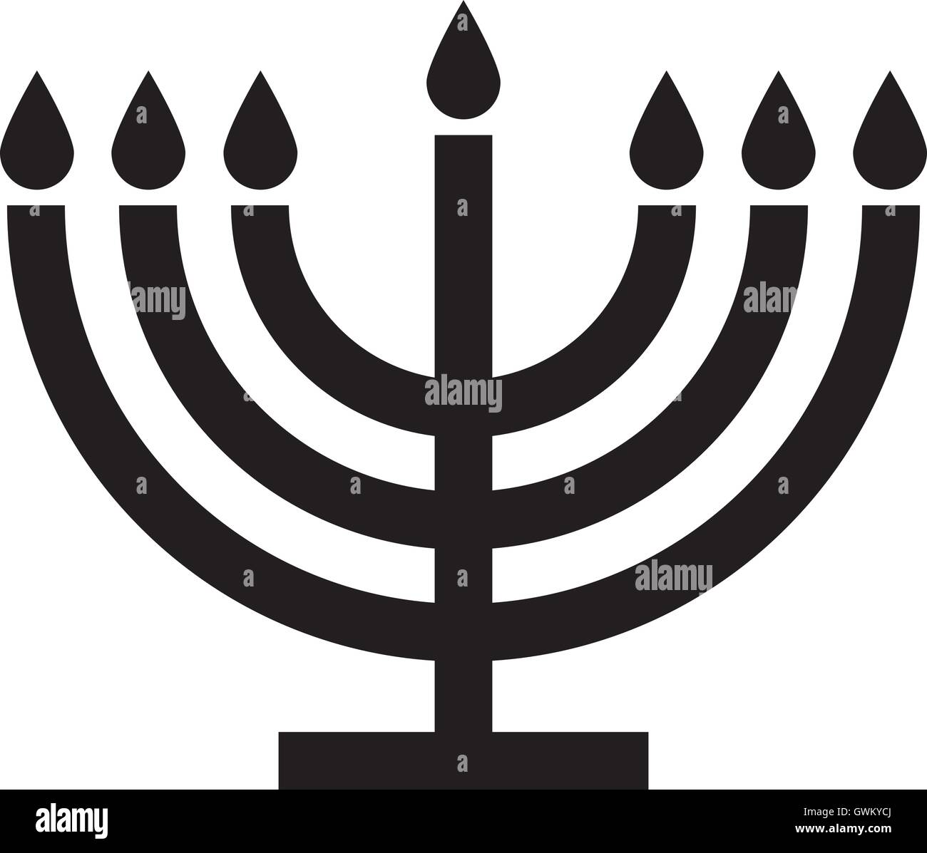Menorah symbol seven branch , black and white isolated vector ...
