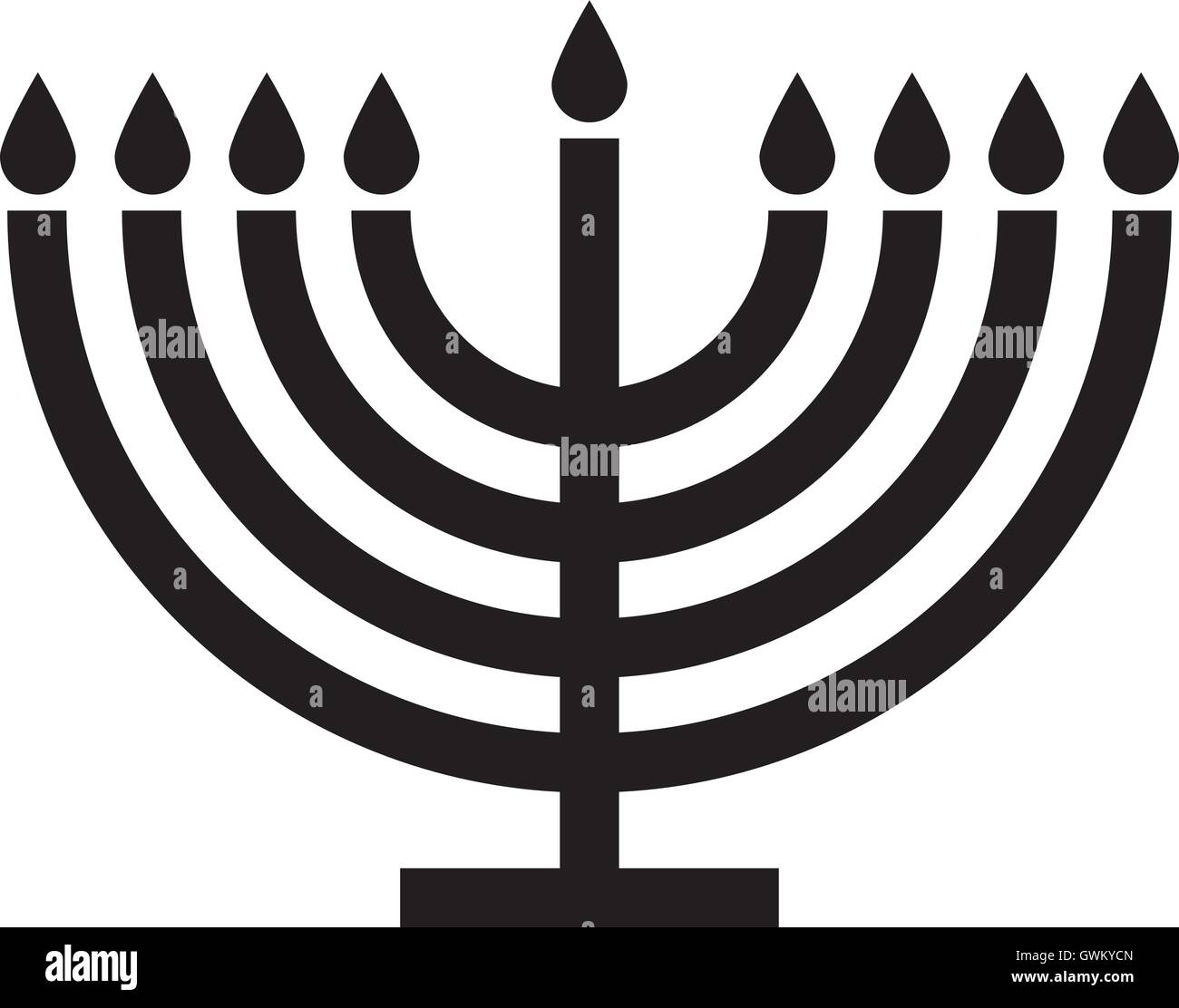 Menorah symbol nine branch , black and white isolated vector ...