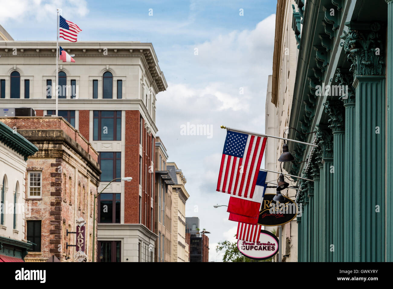 American Flags on Shopping Street in Savannah Stock Photo - Alamy