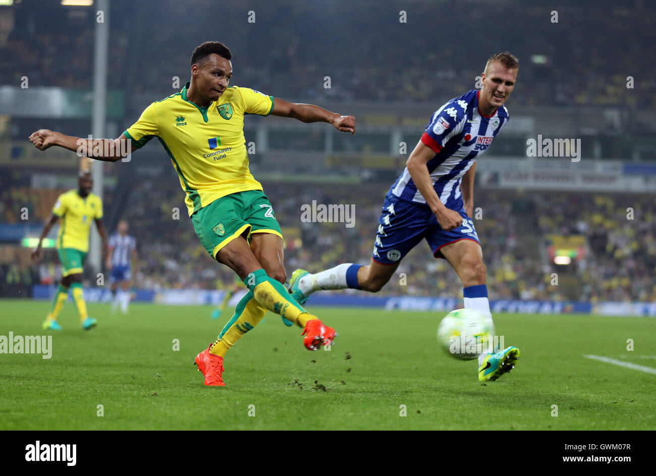 Norwich City's Jacob Murphy has a shot on goal during the Sky Bet ...