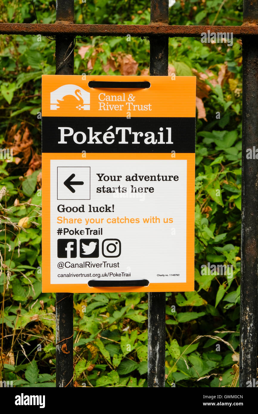 Pokemon GO adventure trail sign by the Regent's Canal, London Stock ...