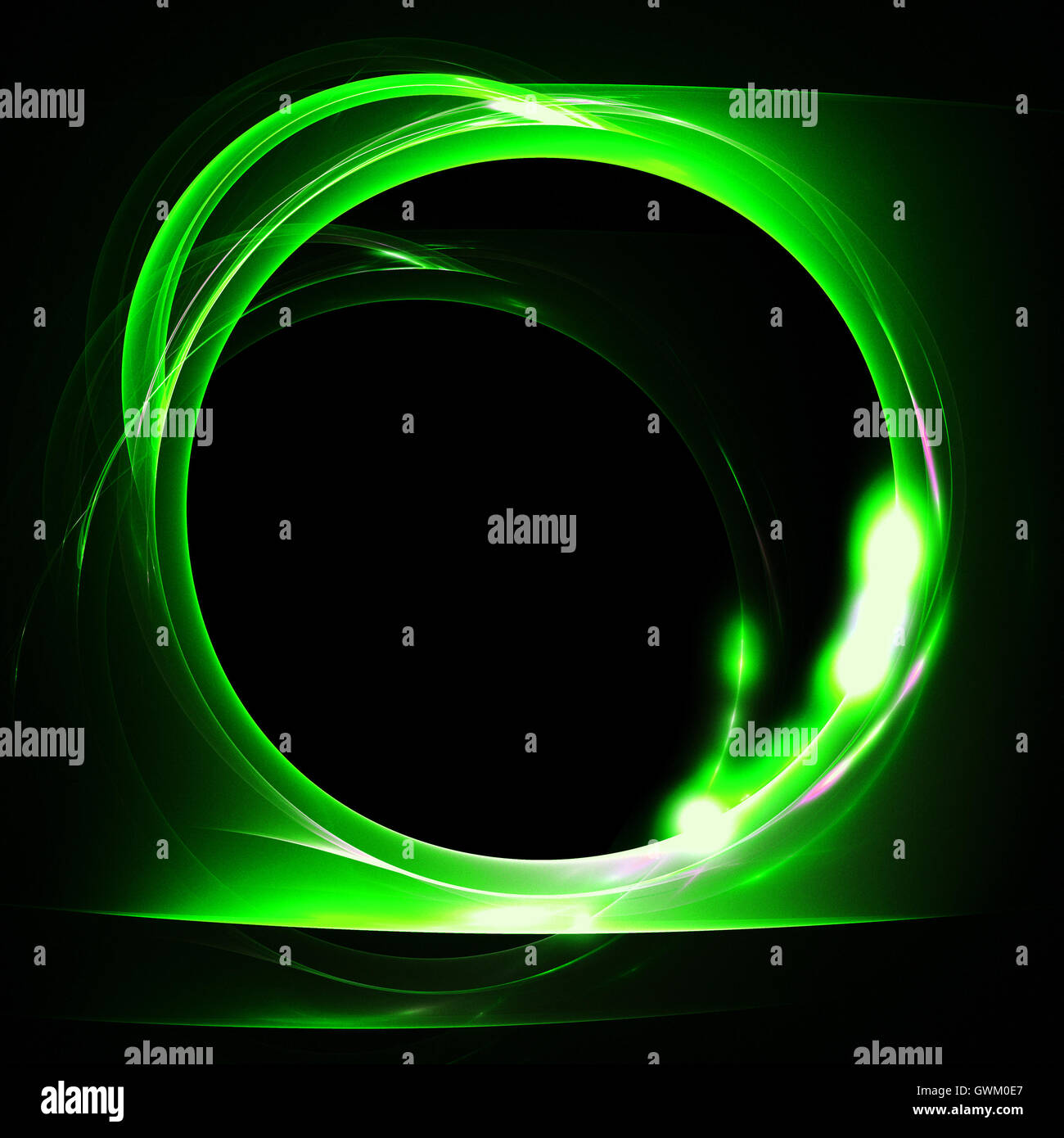 Green light abstract fractal with a circular round hole and a backlight ...
