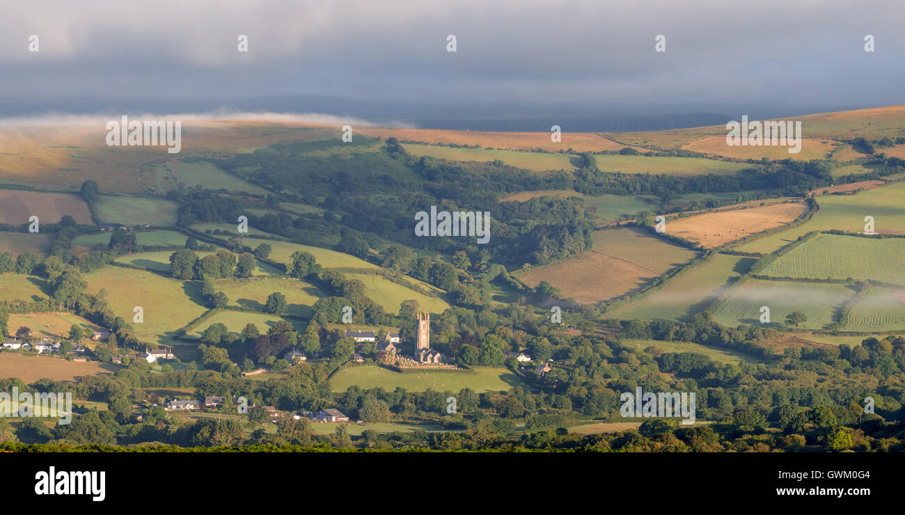 widecombe in the moor panoramic Stock Photo - Alamy