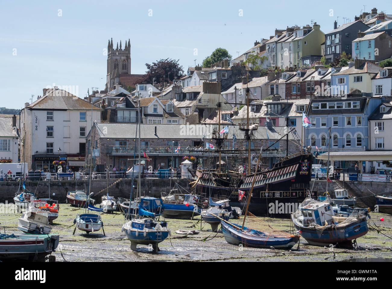 Low tide at Brixham Harbor on a summers day Stock Photo - Alamy