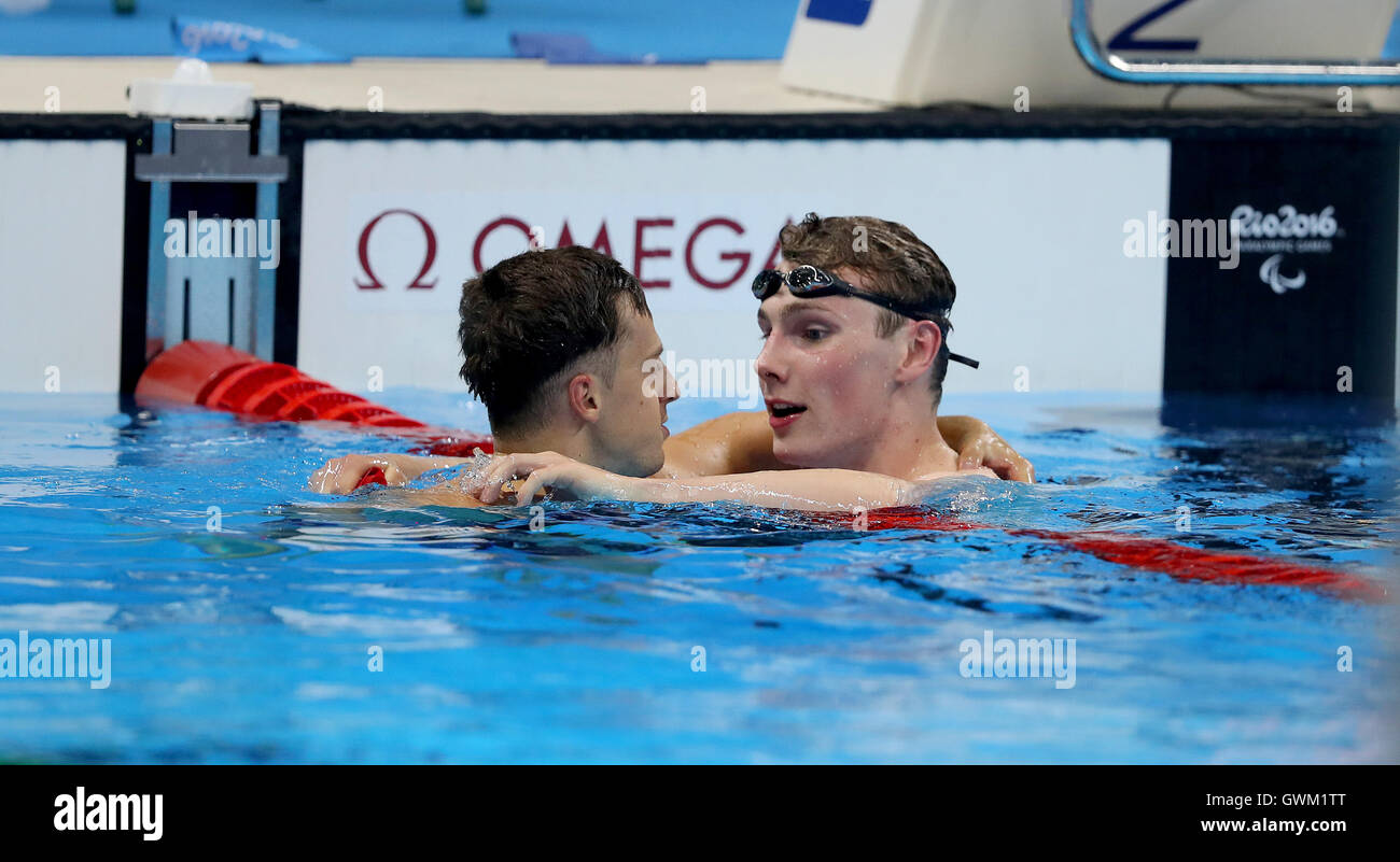 Great Britain's Matthew Wylie (right) celebrates winning the Men's 50m ...