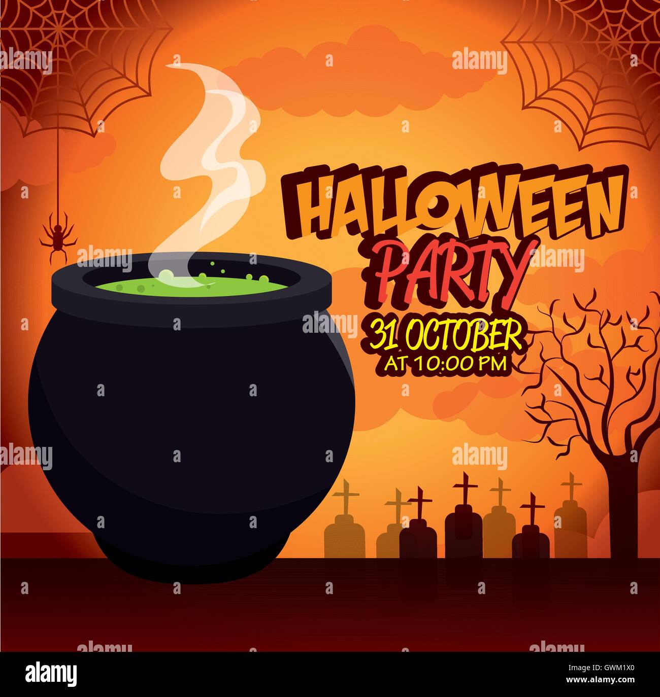 poster halloween party with cauldron design isolated Stock Vector Image ...