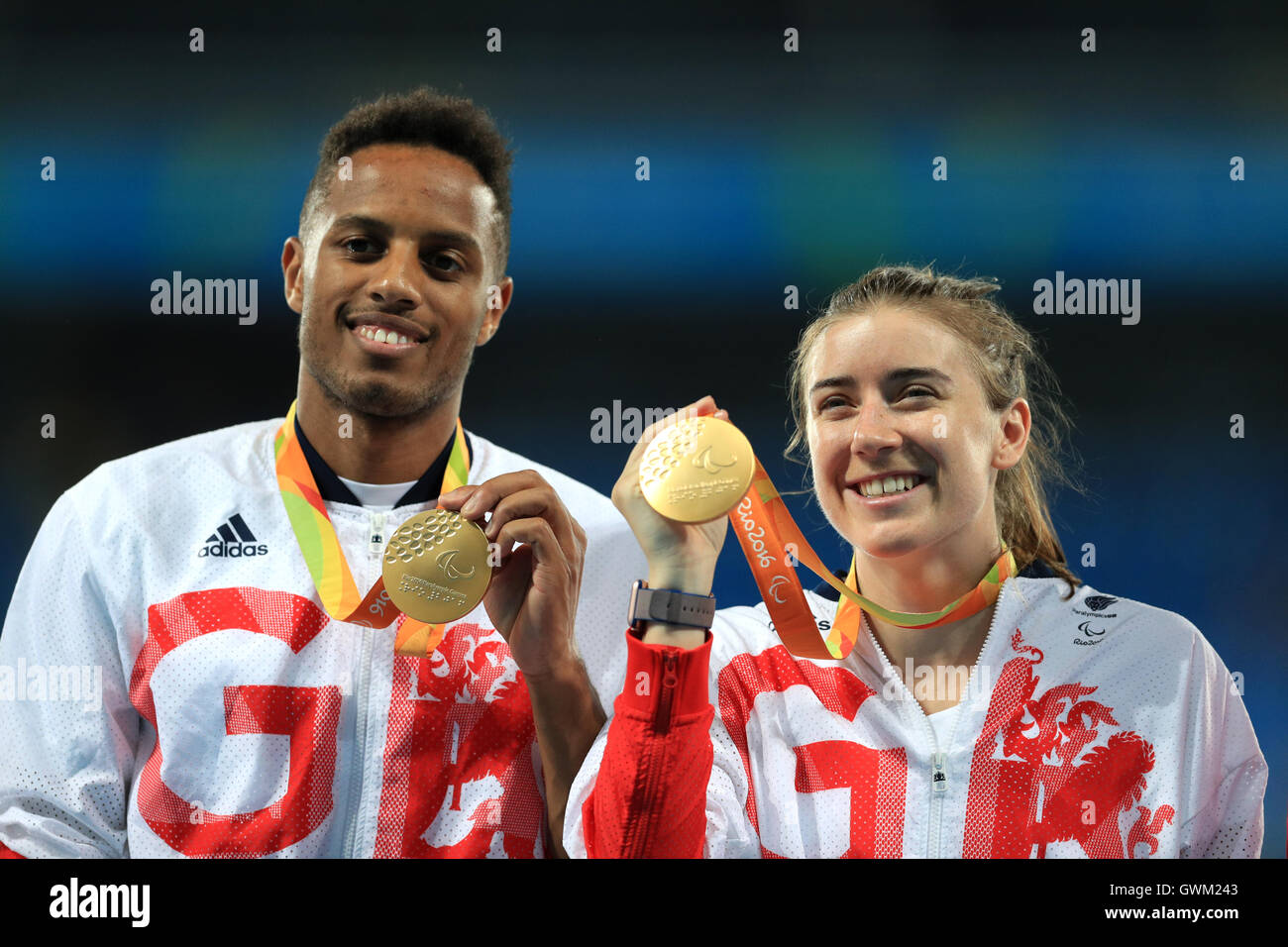 Great Britain's Libby Clegg and guide Chris Clarke celebrate with their ...