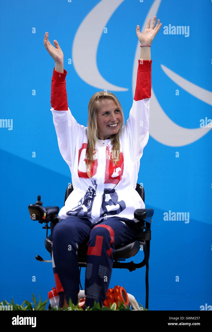 Great Britain's Stephanie Millward celebrates on the podium after ...