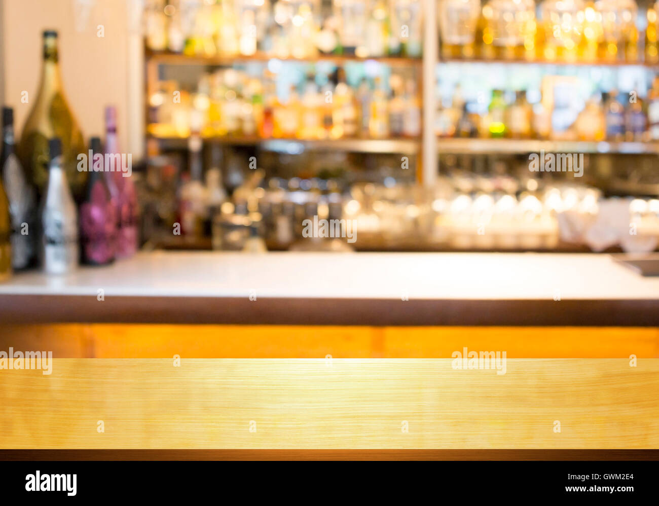 Image of wooden table in front of blurred background. Empty table and ...
