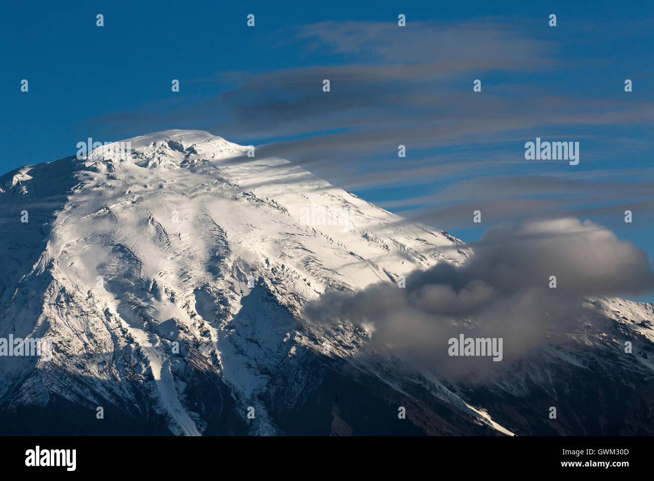 View of the snow-capped the volcano Ostry Tolbachik in Kamchatka region ...
