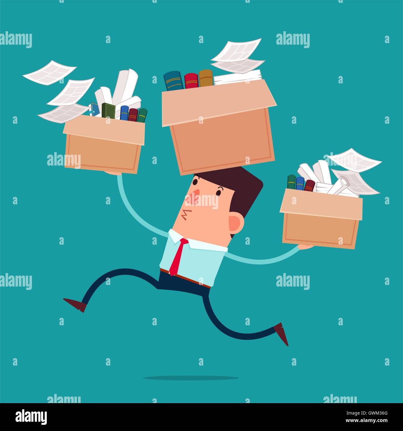 young businessman carry boxes with his work moving to new office Stock ...